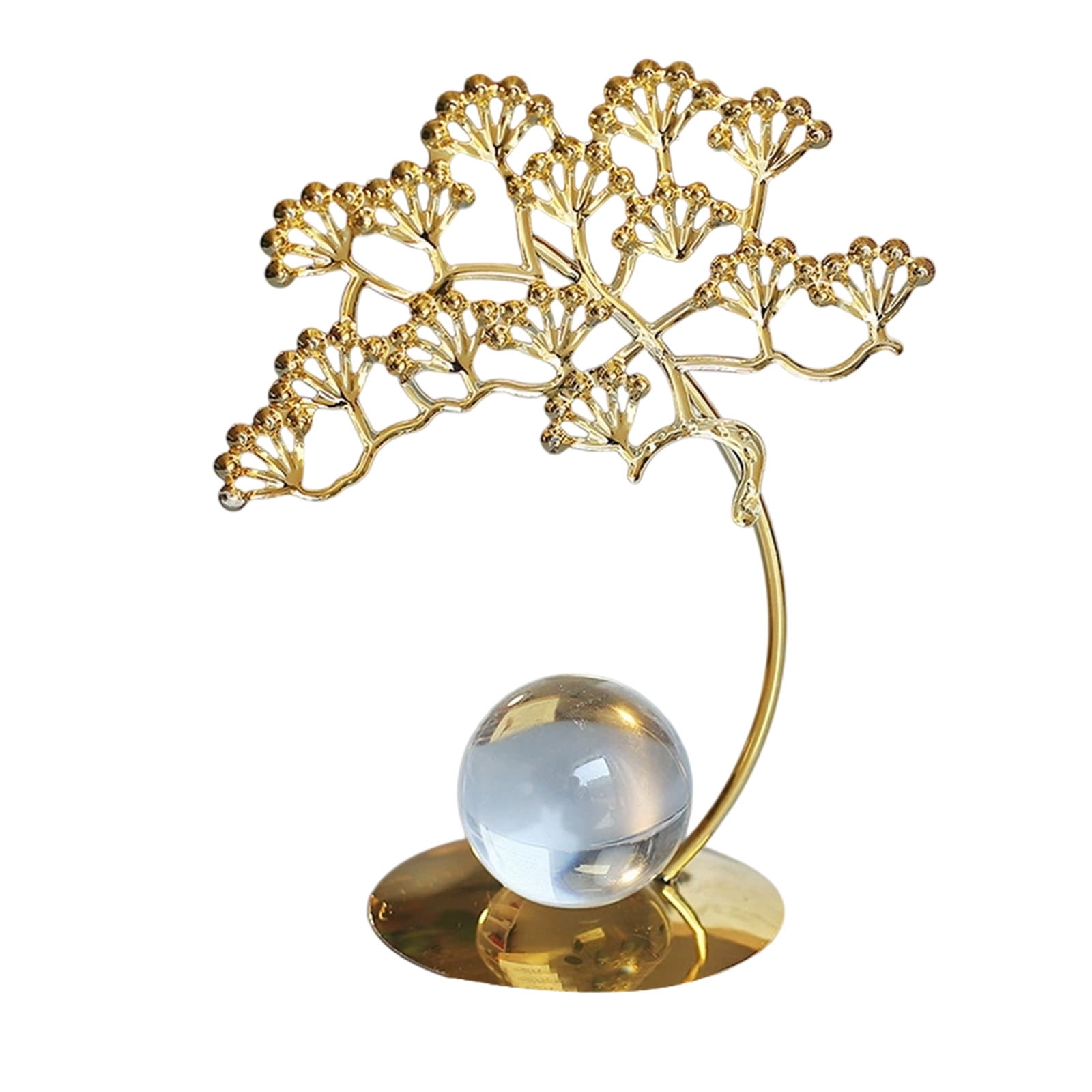 Metal Jewelry Ginkgo Crystal Ball Base Art Gold Statue Leaf Line ...
