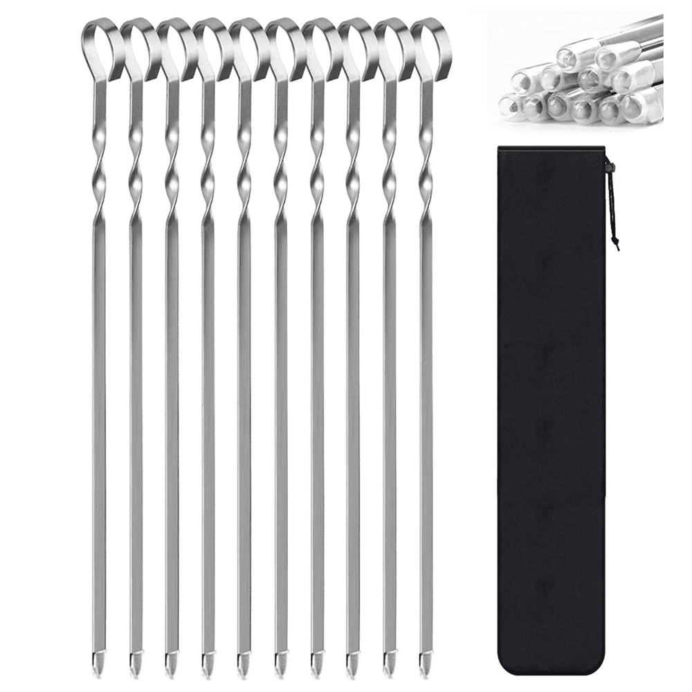 Metal Kebab Skewers Flat Long Stainless Steel Wide Reusable BBQ ...