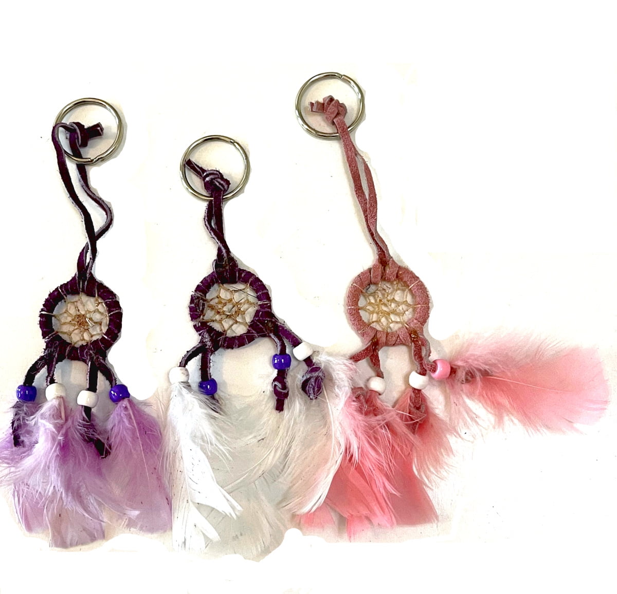 Metal Key Chains with 1.5" Diameter Dream Catchers Beads Leather ...