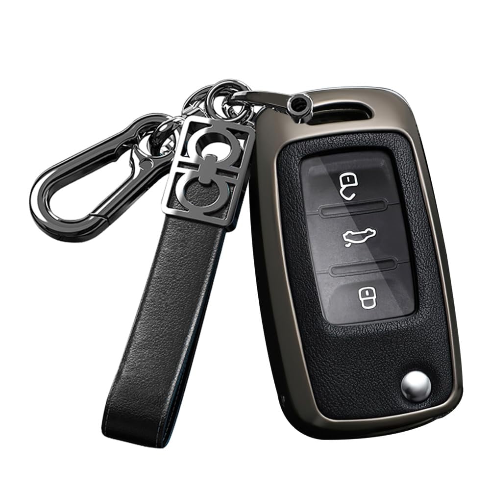 Metal Key Cover Leather Key Cover Fit for VW Flip Folding Key Fob Car ...