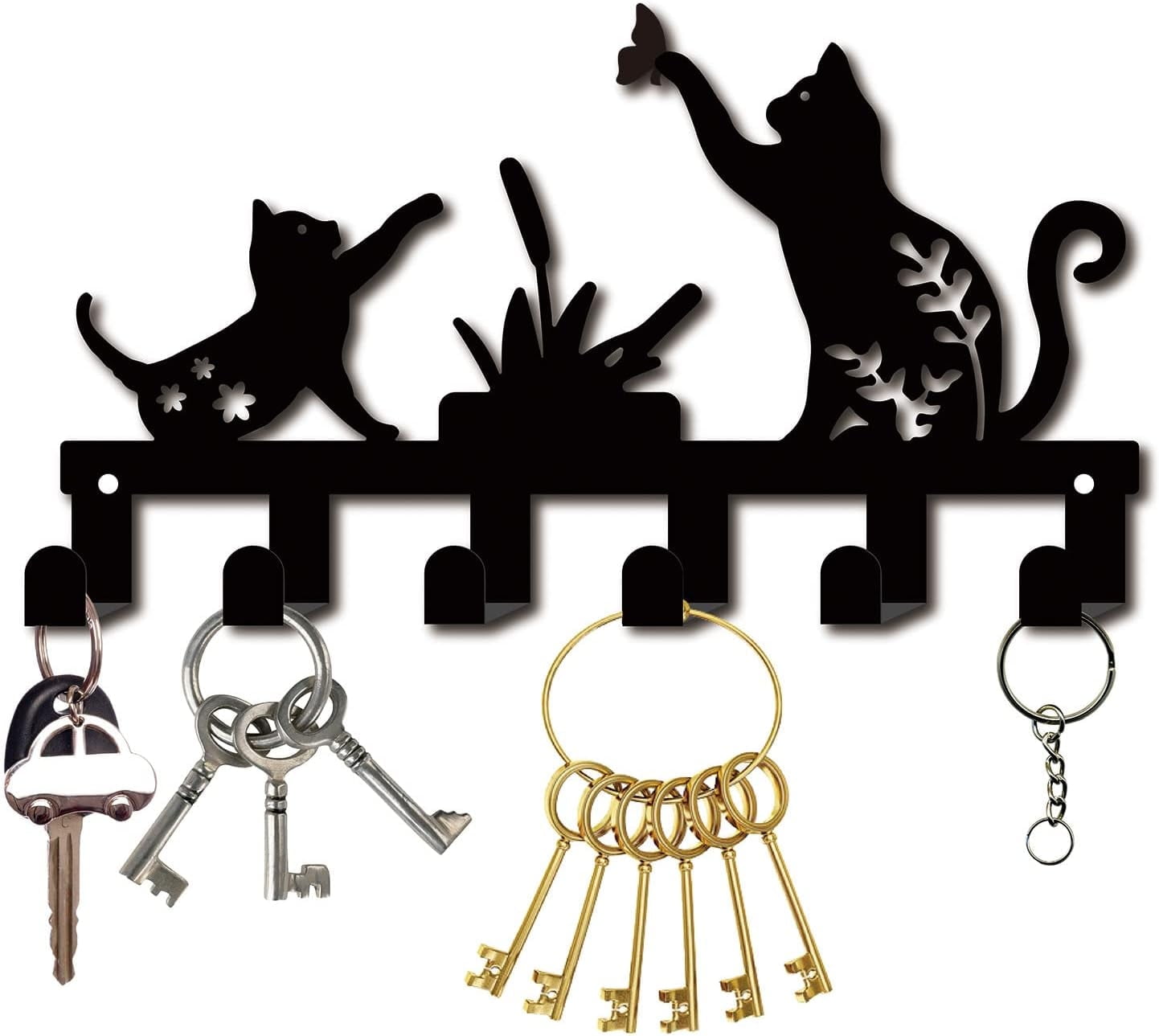 Metal Key Holder Black Key Hooks Organizer Hanger Rack Wall Mounted ...