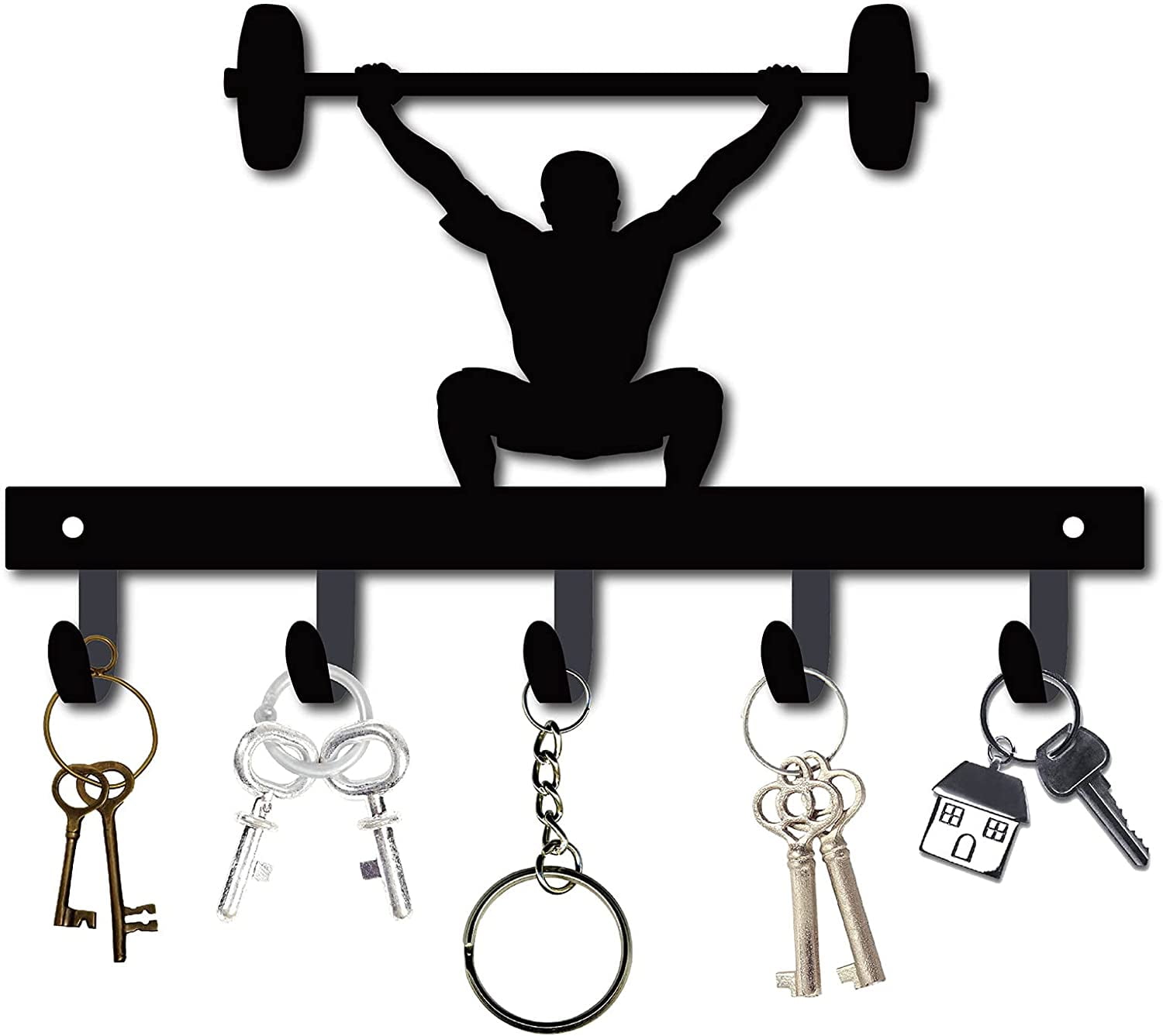 Metal Key Holder Black Key Hooks Weightlifter Pattern Wall Mount Hanger ...
