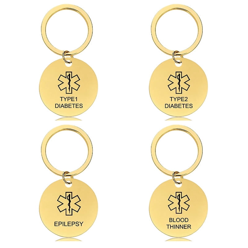 Metal Keychain with Black and Gold Round Life Star Medical Alert Symbol ...