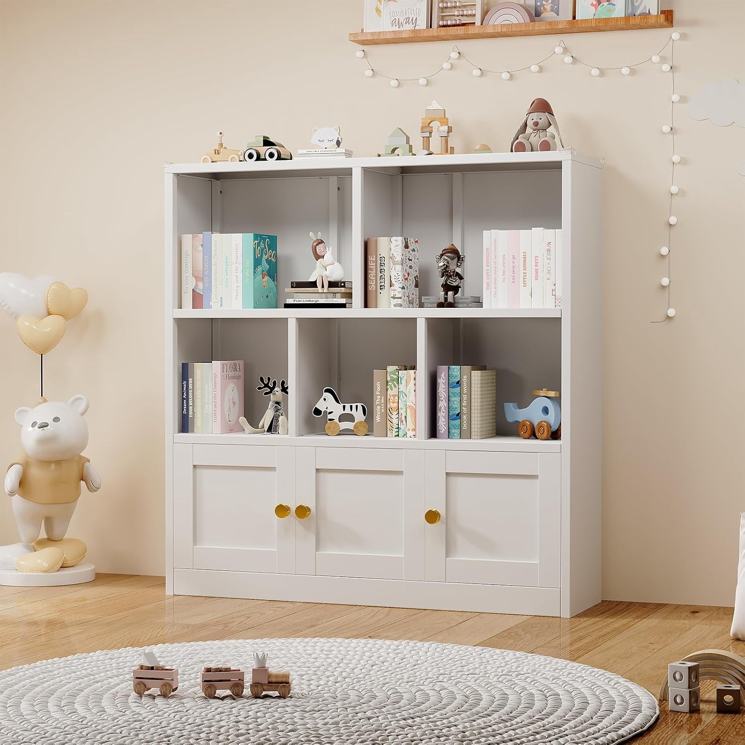 Metal Kids Bookshelf with 3 Storage Cabinet and 5 Open Cubbies，Kids ...