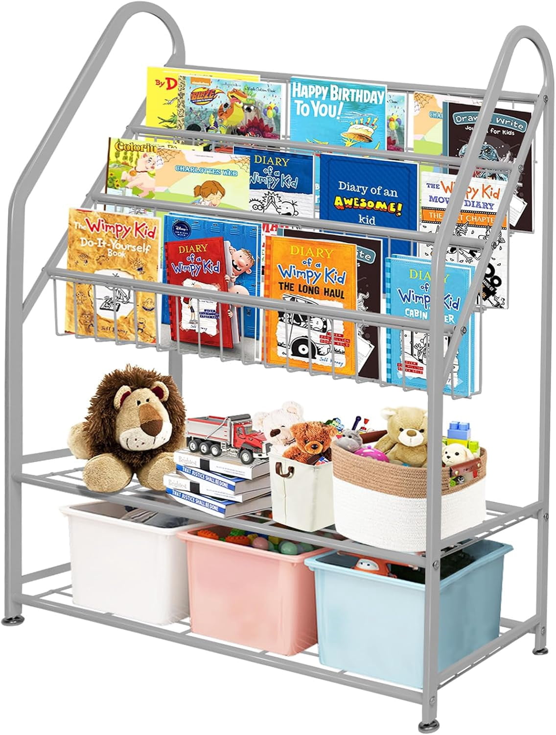 Metal Kids Bookshelf Grey Bookcase LargeFreestanding for Children Room ...