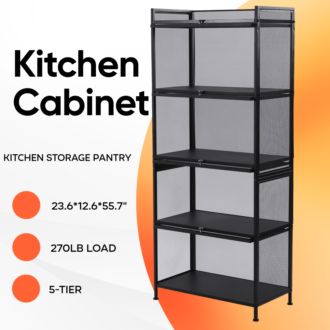 5-Tier Metal Metal Kitchen Storage Shelves Cabinet Organizer with Doors ...