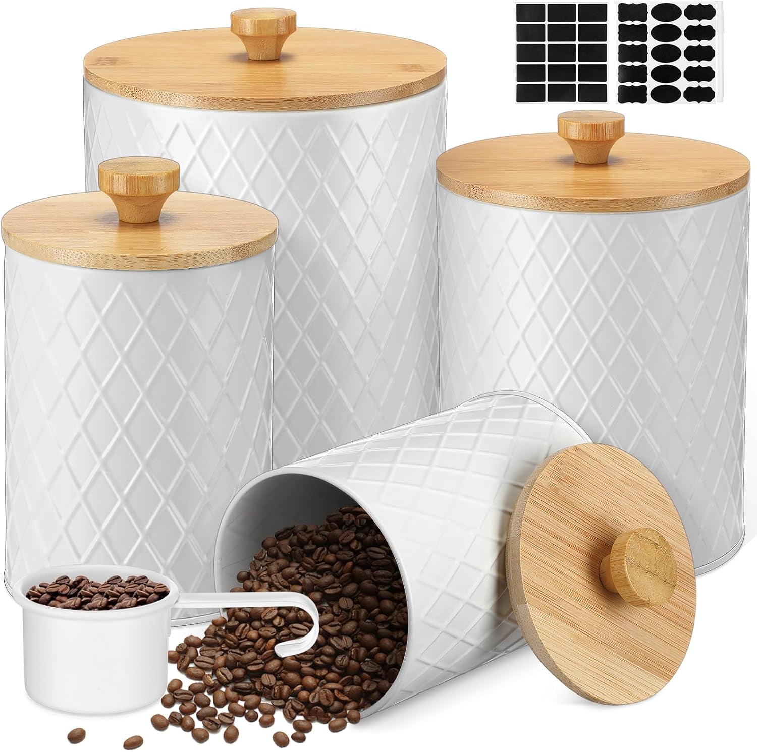 Metal Kitchen Canisters Set with Bamboo Lids and Spoon Airtight High ...