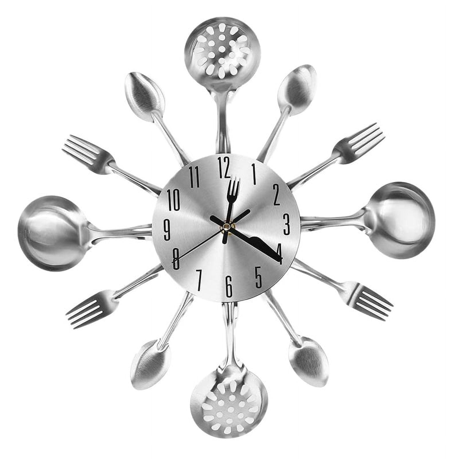 Metal Kitchen Cutlery Wall Clock 14 Inch with Fork Spoon 3D Non Ticking ...