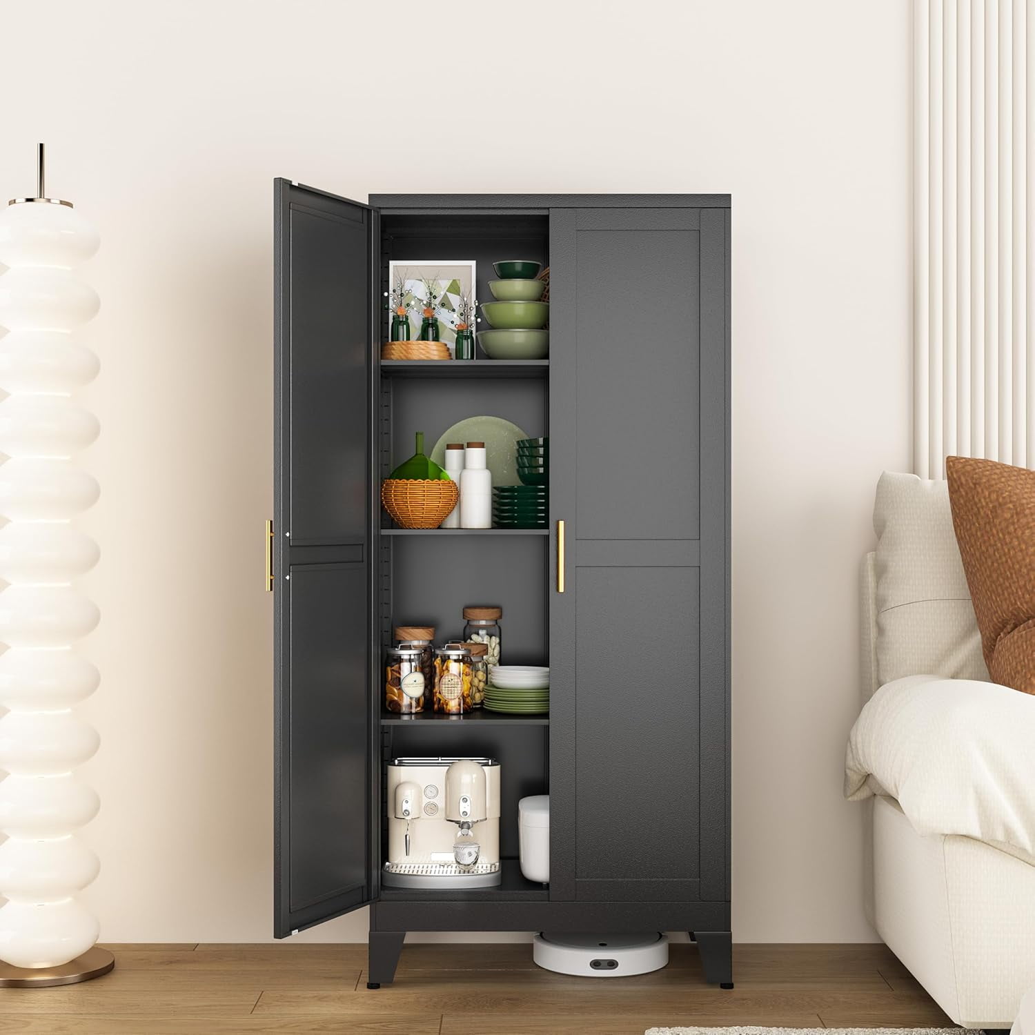 Metal Kitchen Pantry Storage Cabinet with 2 Doors and 3 Adjustable ...