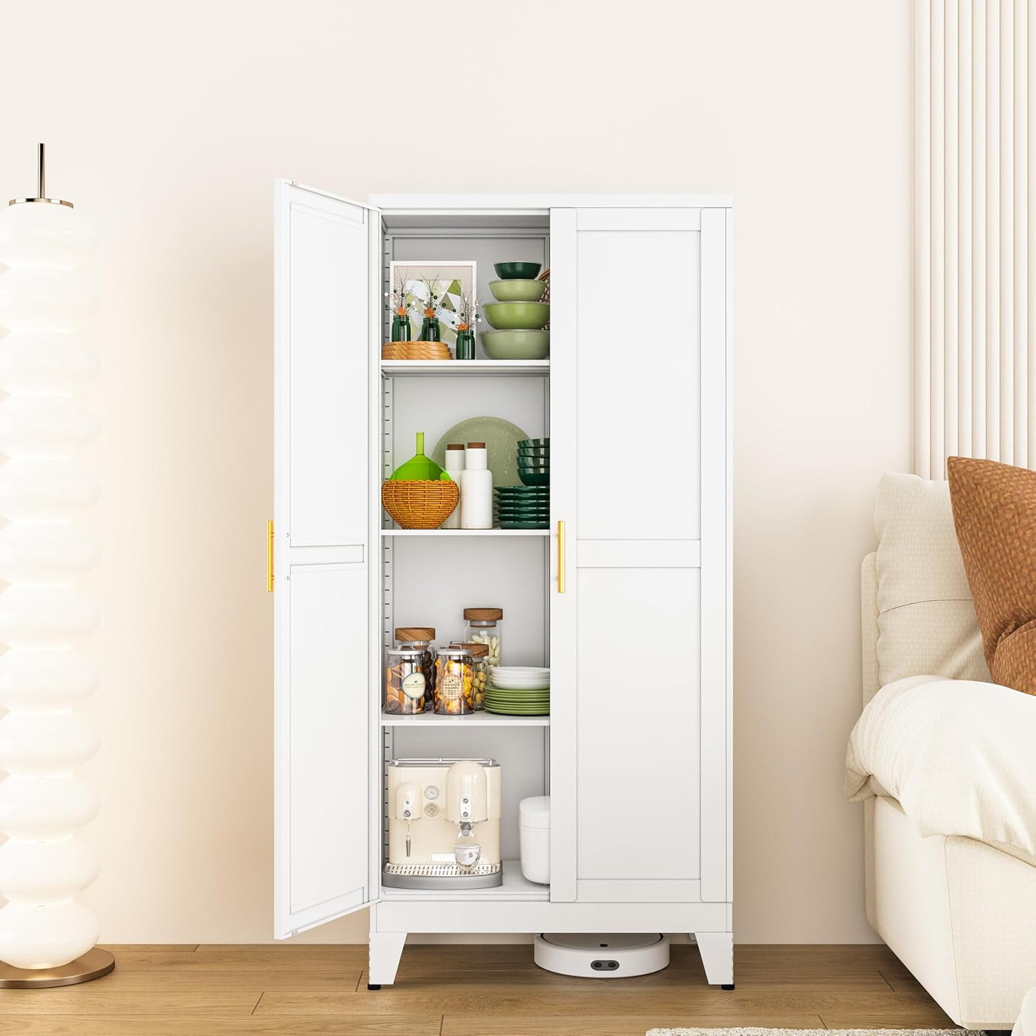 Metal Kitchen Pantry Storage Cabinet with 2 Doors and 3 Adjustable ...