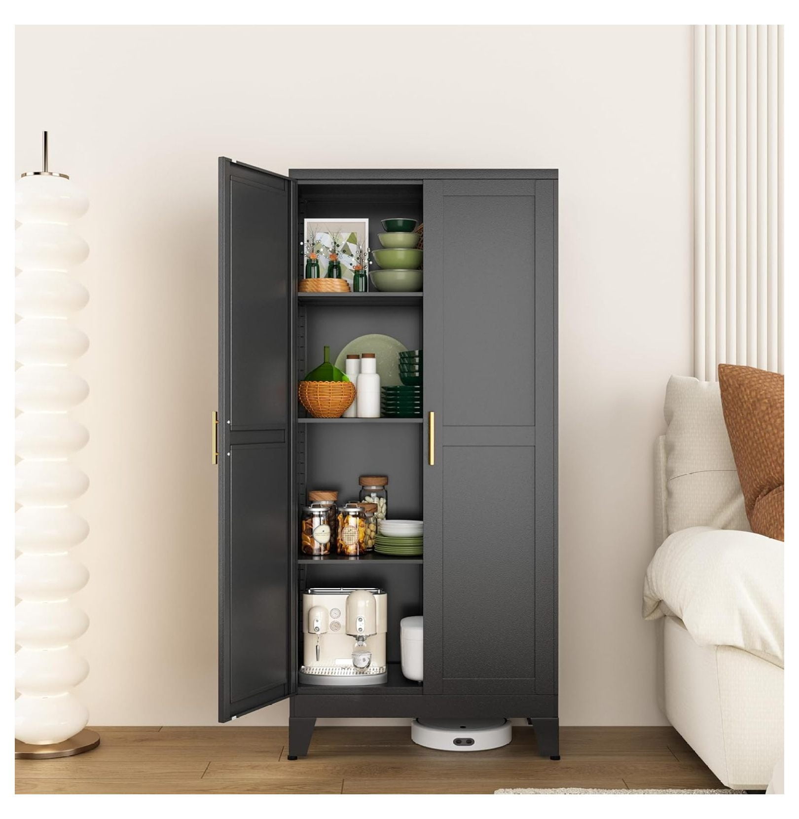 Metal Kitchen Pantry Storage Cabinet with 2 Doors and 3 Adjustable ...