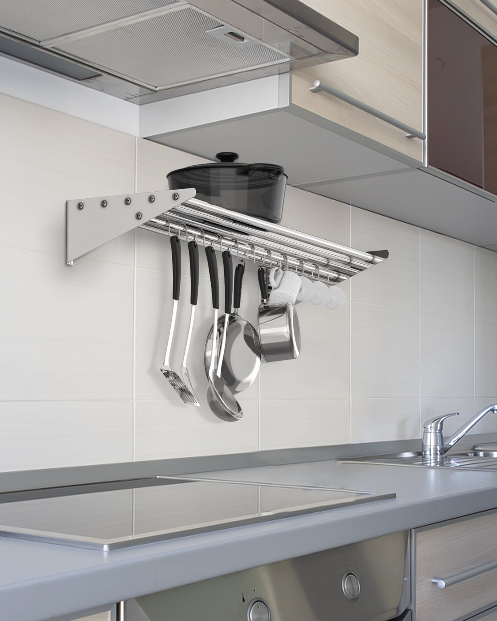 Metal Kitchen Rack Kitchen Utensil Rack Stainless Steel Wall Mount ...