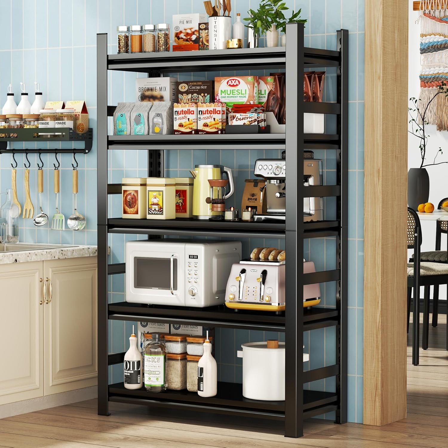 Metal Kitchen Shelf, Heavy Duty 5 Tier Adjustable Storage Shelf, 3000 lb. Load Capacity, Steel ...