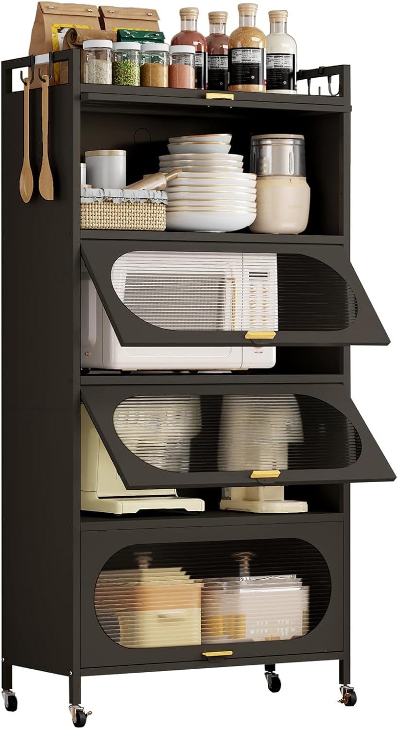 Metal Kitchen Storage Cabinet with Flip-up Doors, Freestanding Pantry ...