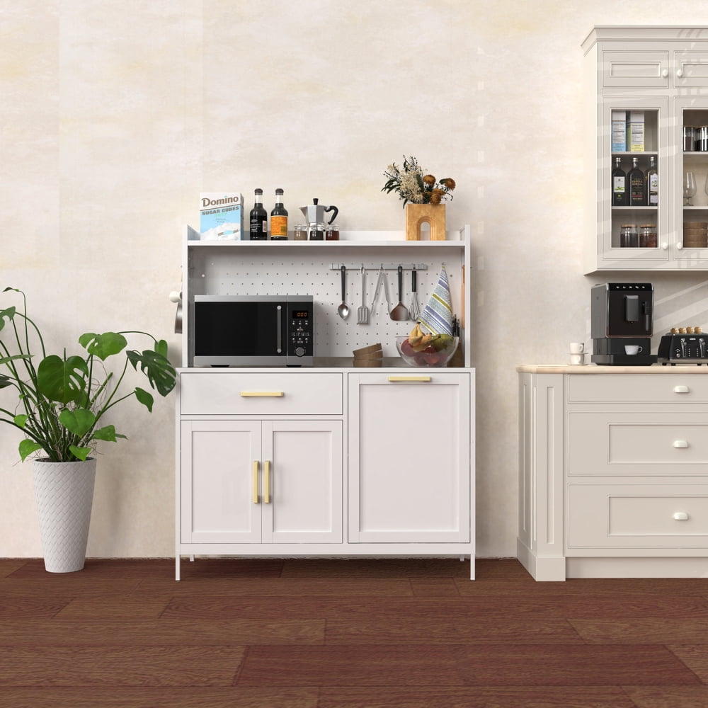 Metal Kitchen Storage Cabinet with Drawer, Adjustable Shelves and Doors ...