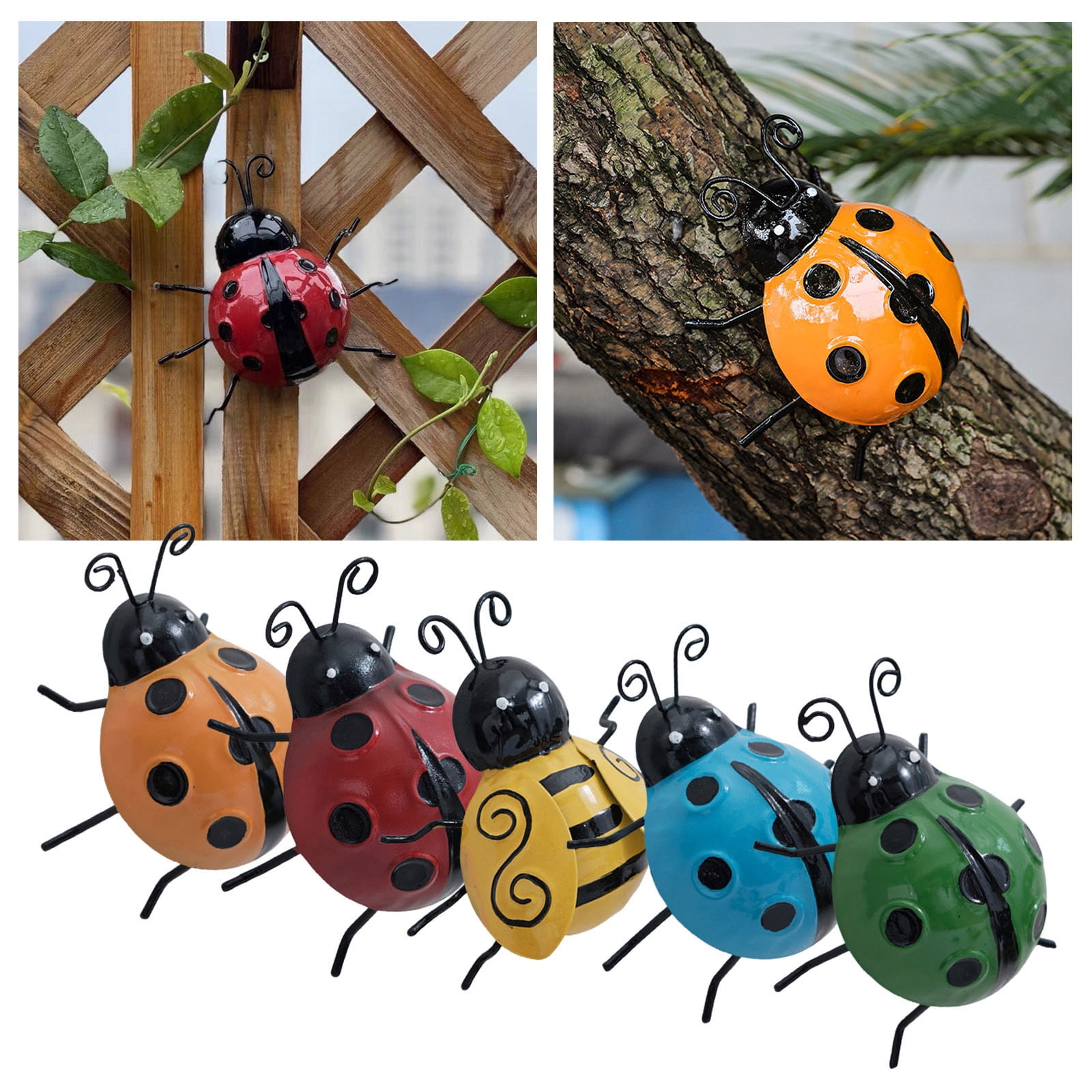 Metal Ladybugs Wall Art Outdoor Decor - 3D Cute Ladybirds Sculptures ...