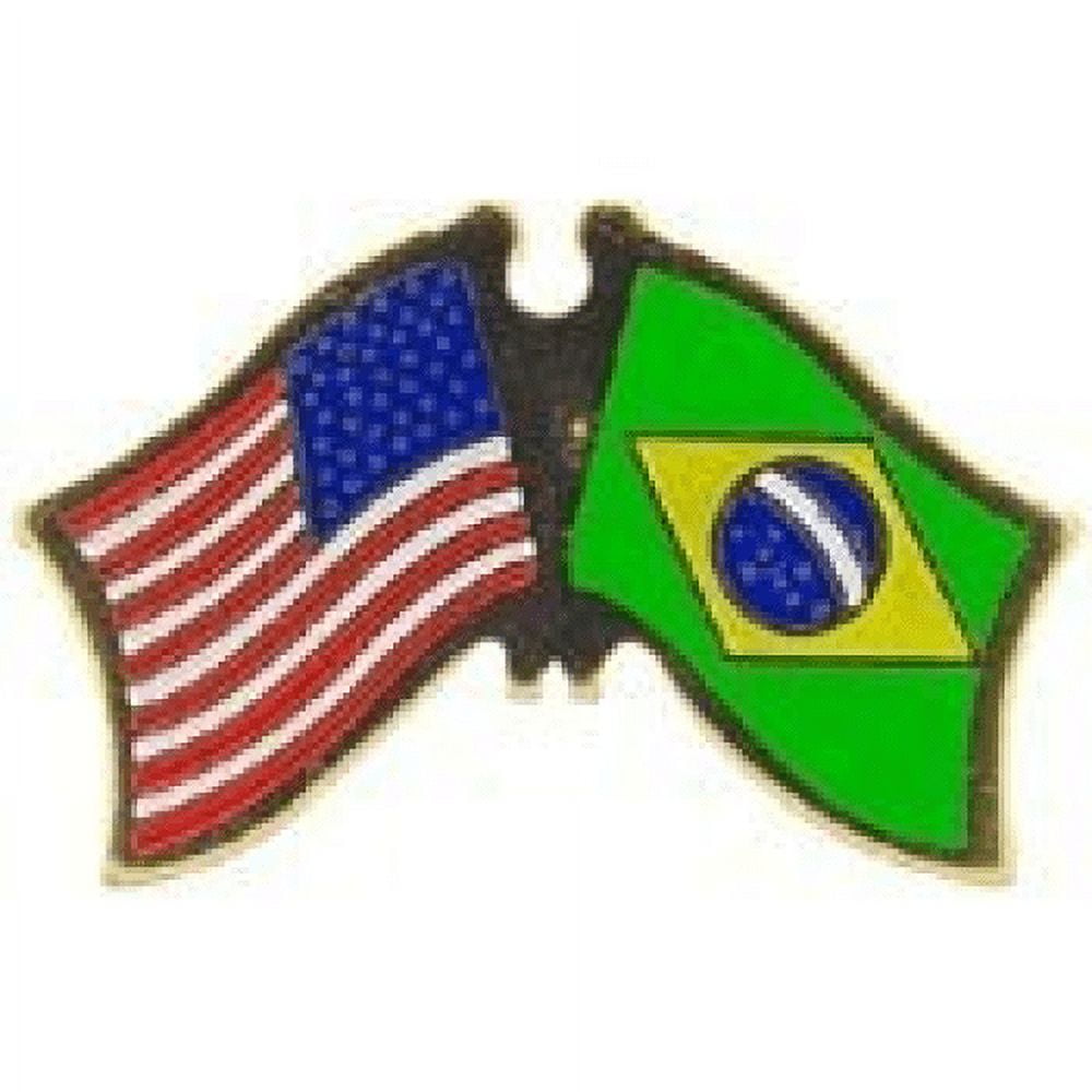 Metal Lapel Pin - American and World National Flag Crossed - Brazil ...