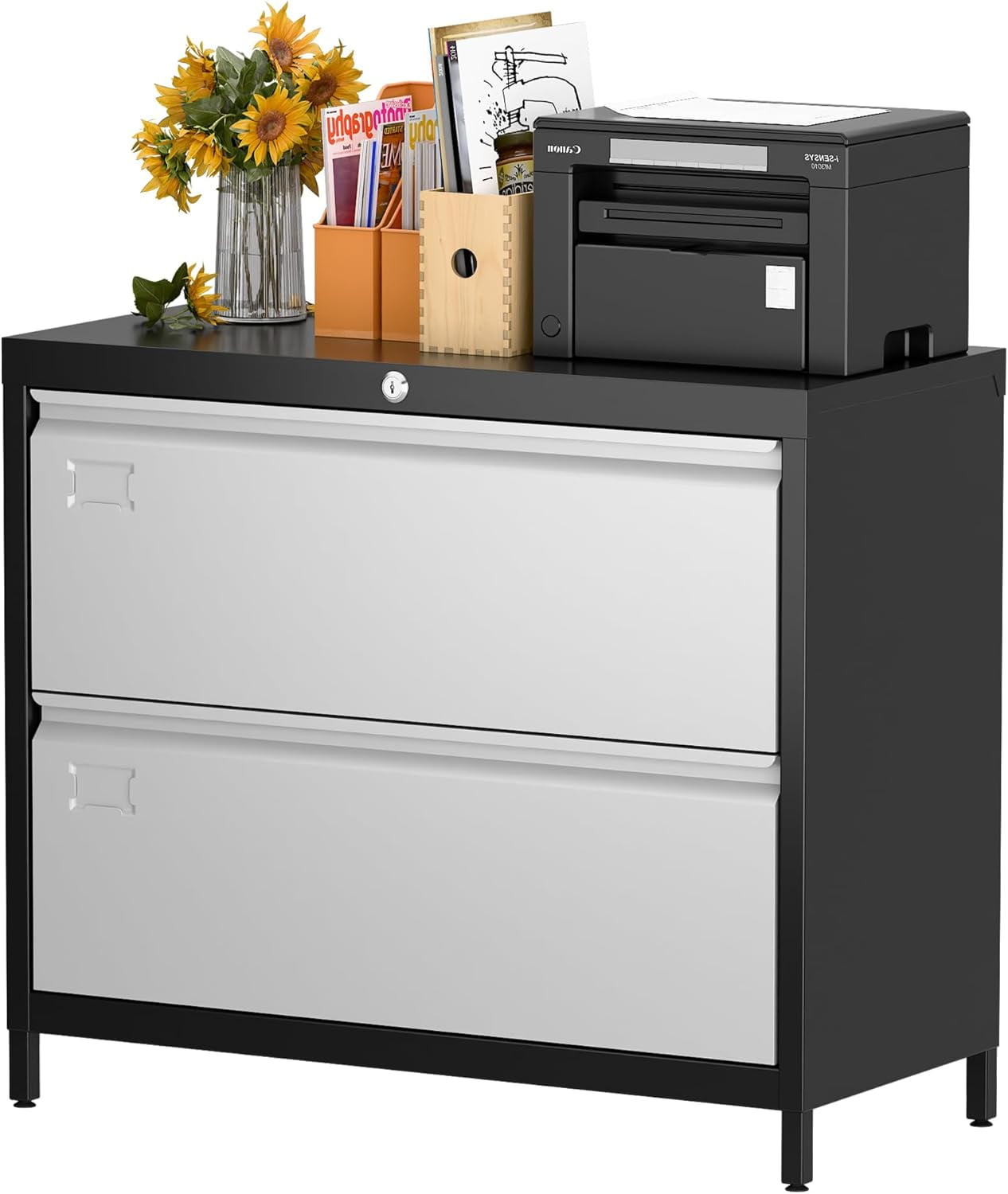 Metal Lateral File Cabinet with 2 Drawers, Wide Lateral Filing Cabinet ...