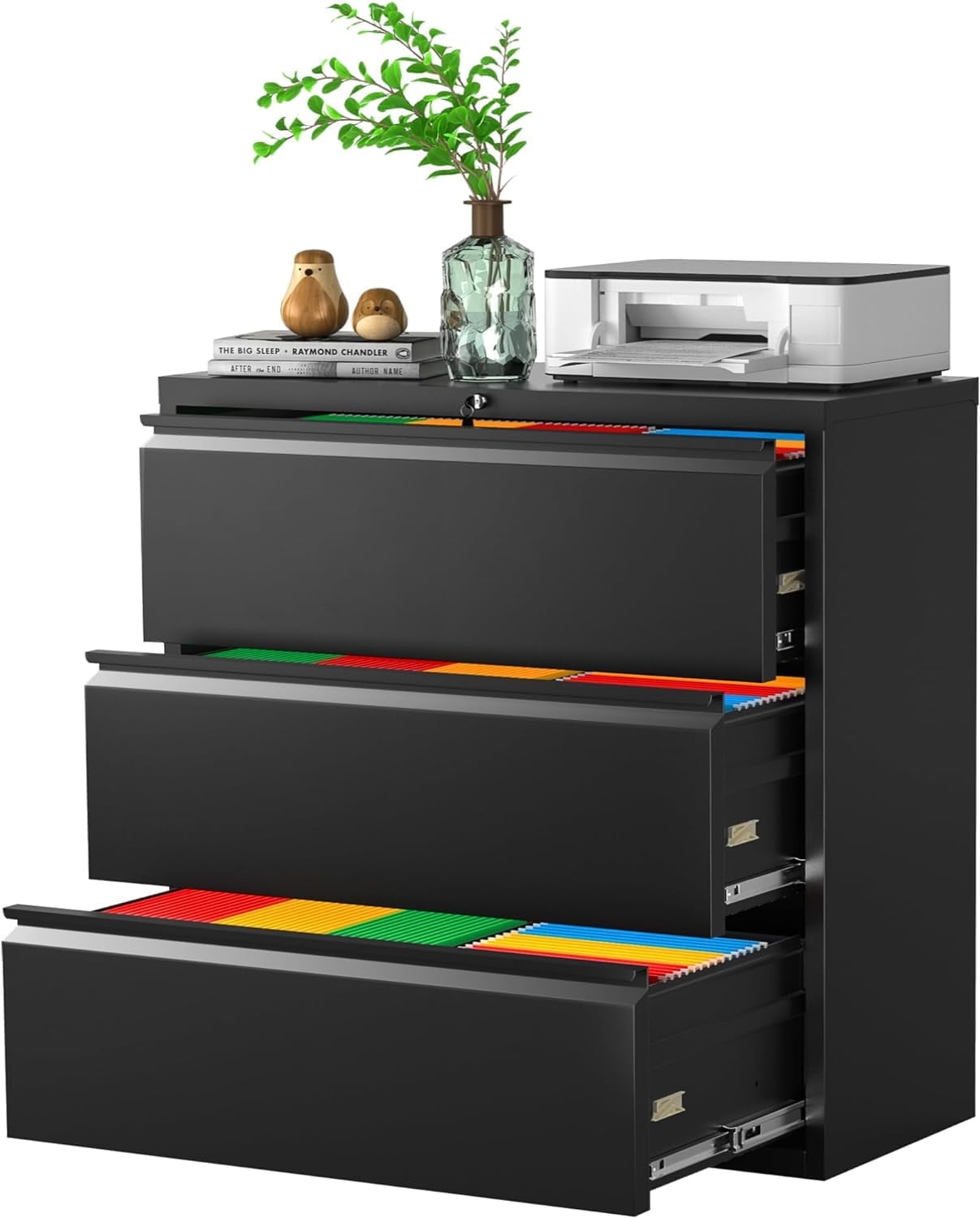 SOLAURA Large Metal File Cabinet with 3 Drawers, Lockable Steel Storage ...