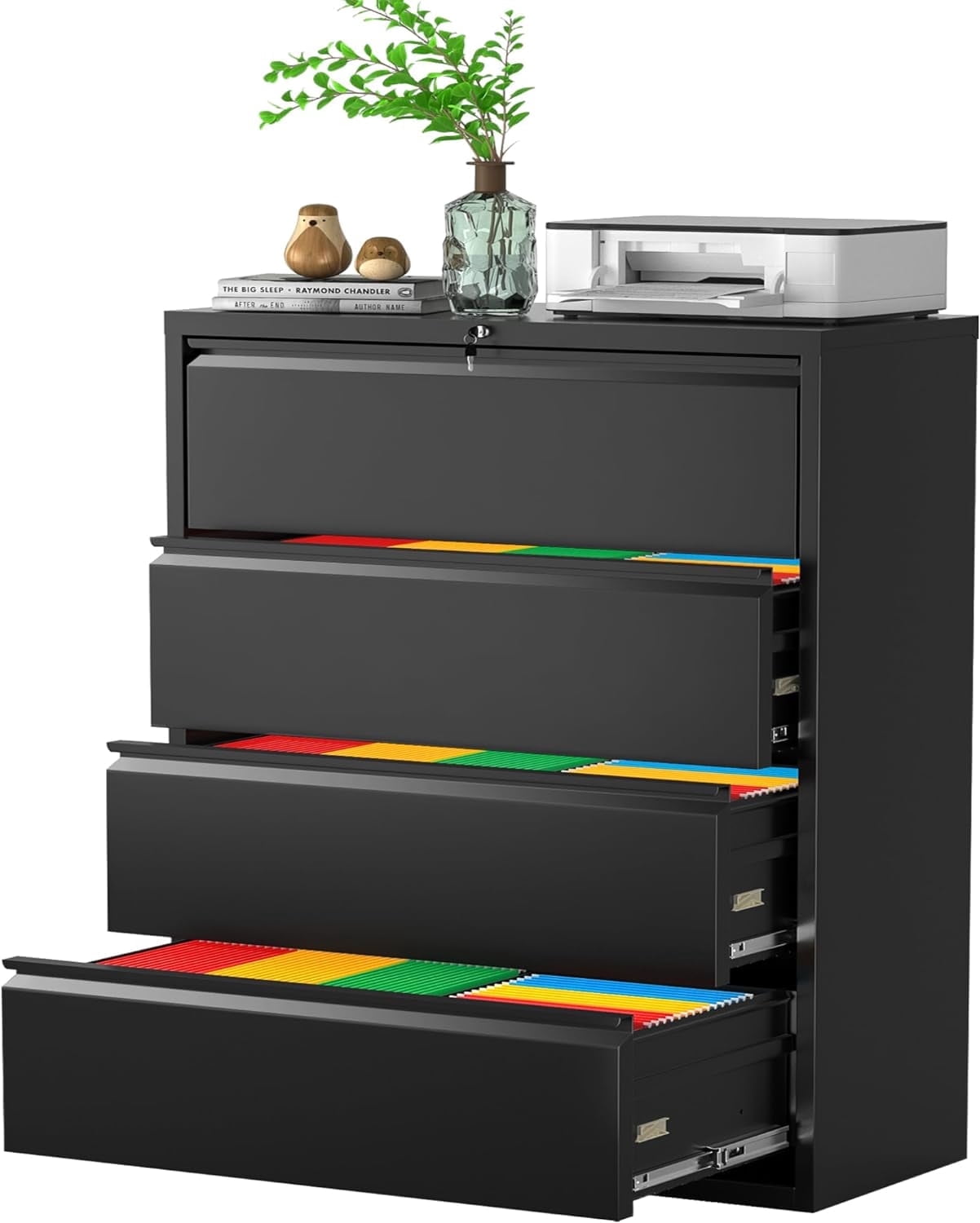 SOLAURA Steel Locking Furniture, Large 4-Drawer Lateral File Cabinet ...