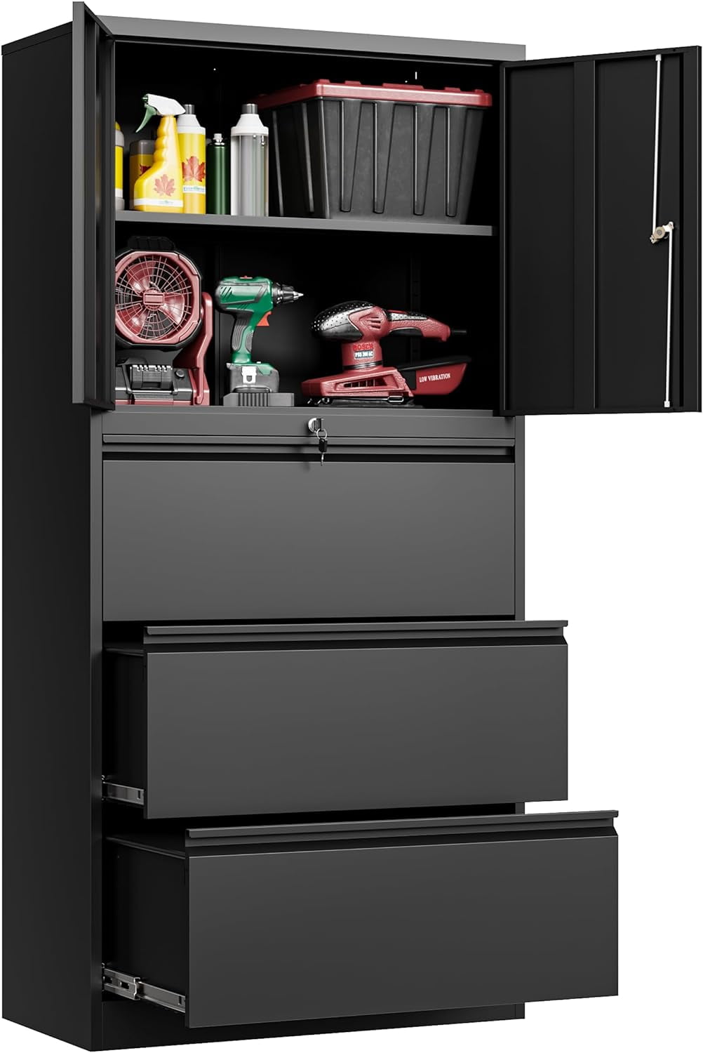 Metal Lateral File Cabinet with Lockable Drawers and Doors, Steel ...
