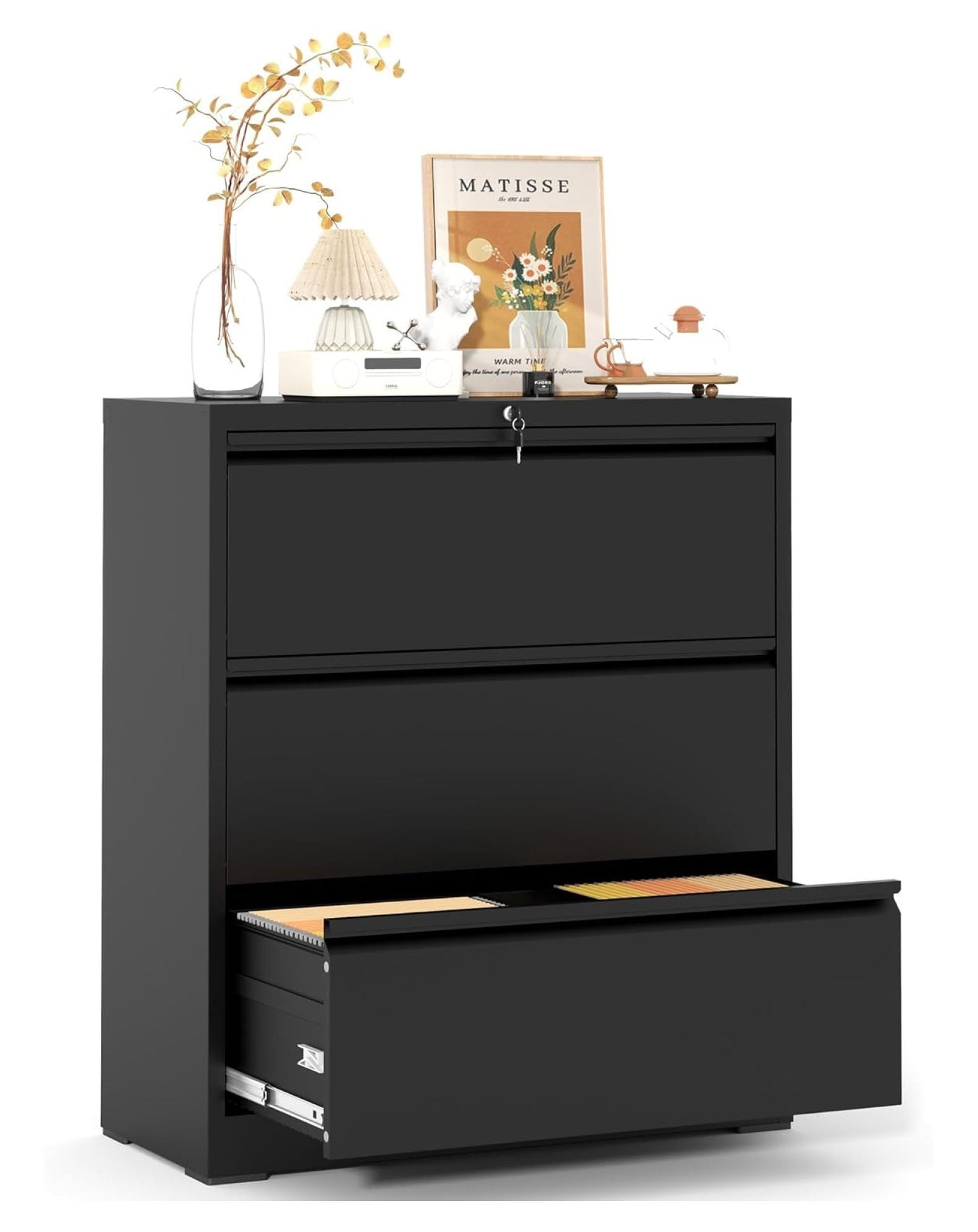 Metal Lateral File Cabinets with Lock,3 Drawer Filing Cabinets for Home ...