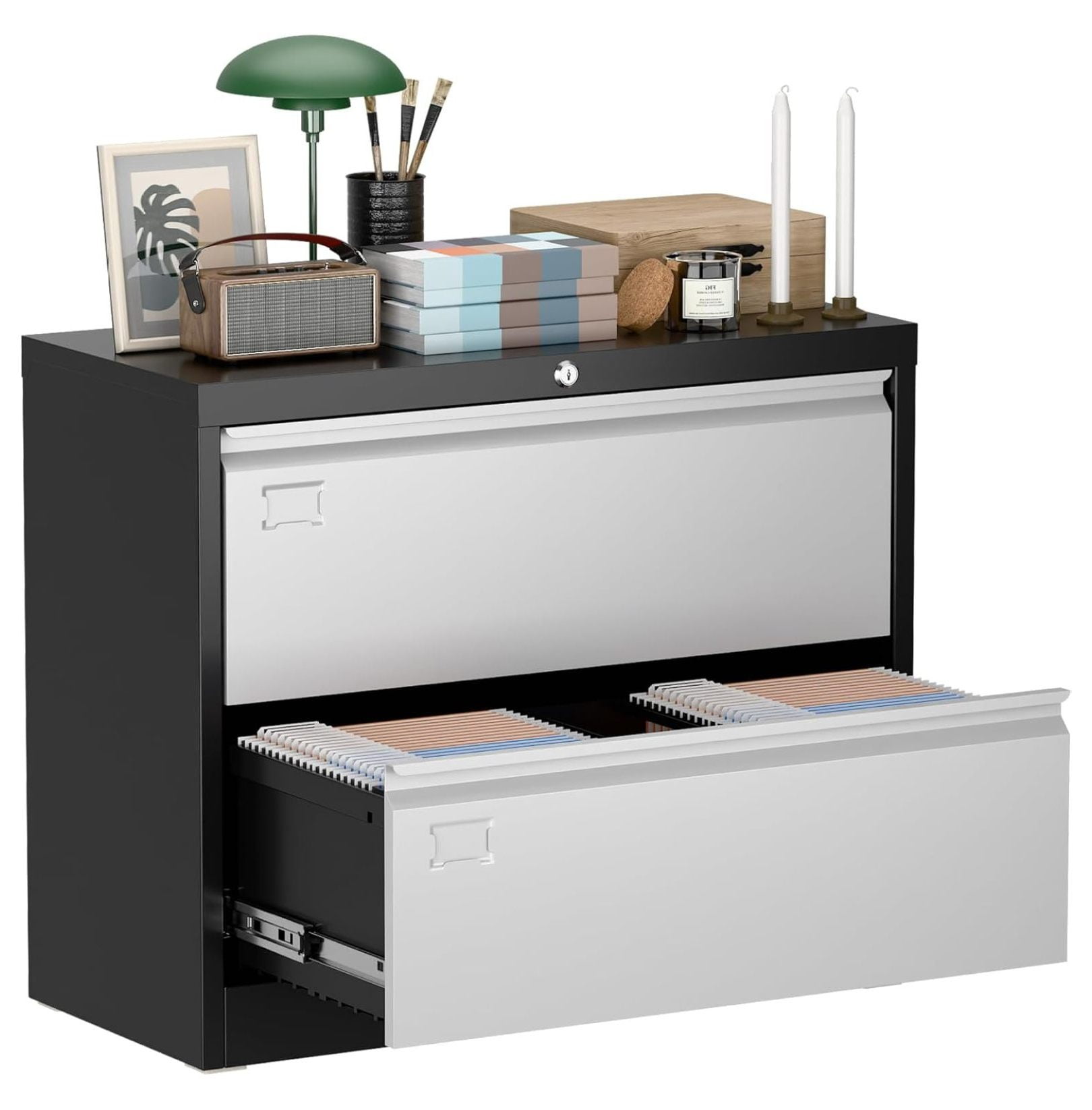 Metal Lateral Filing Cabinet with 2 Drawers for Home Office, Locking Steel Wide File Storage ...