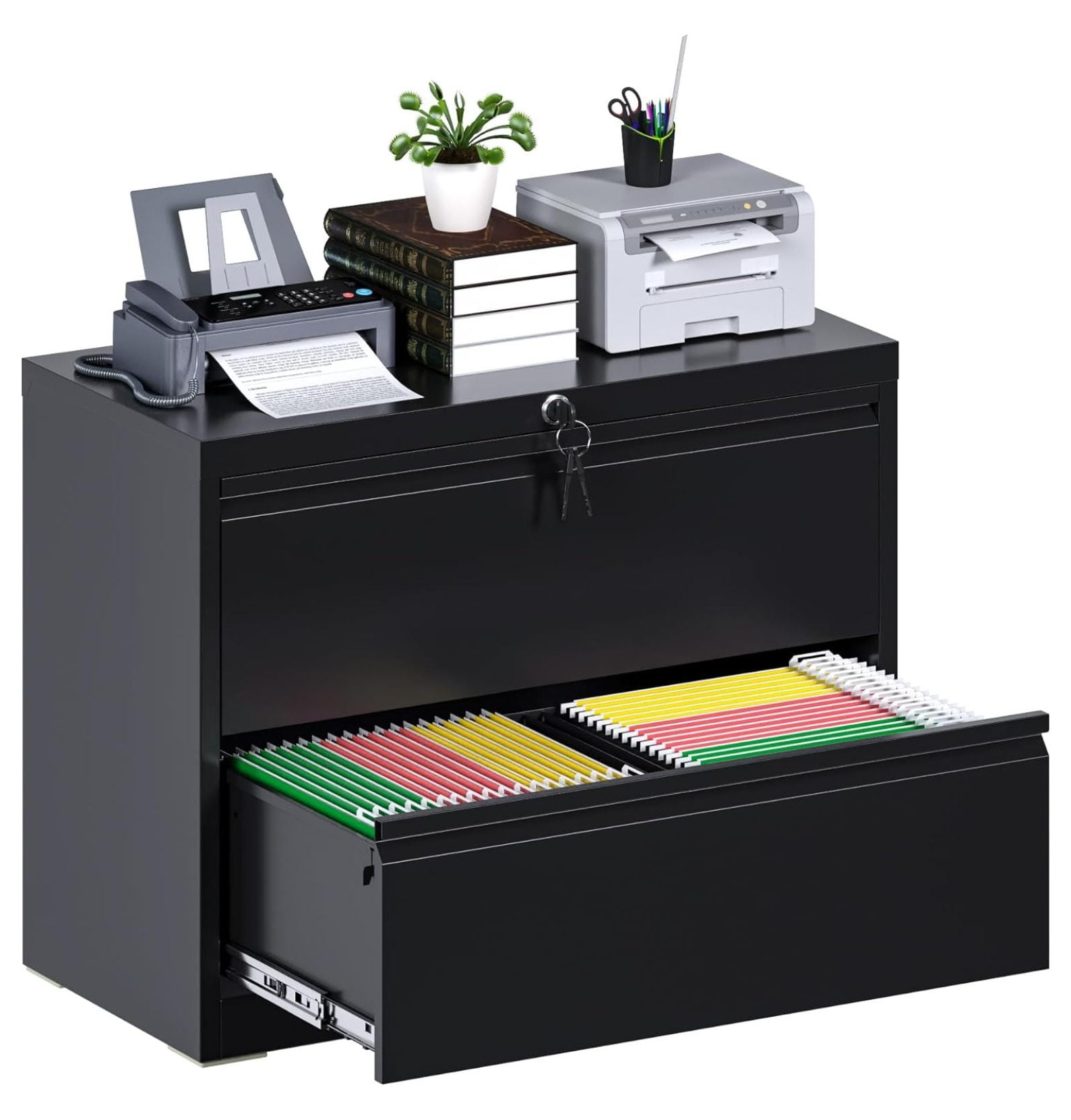 Metal Lateral Filing Cabinet with 2 Drawers for Home Office, Locking ...