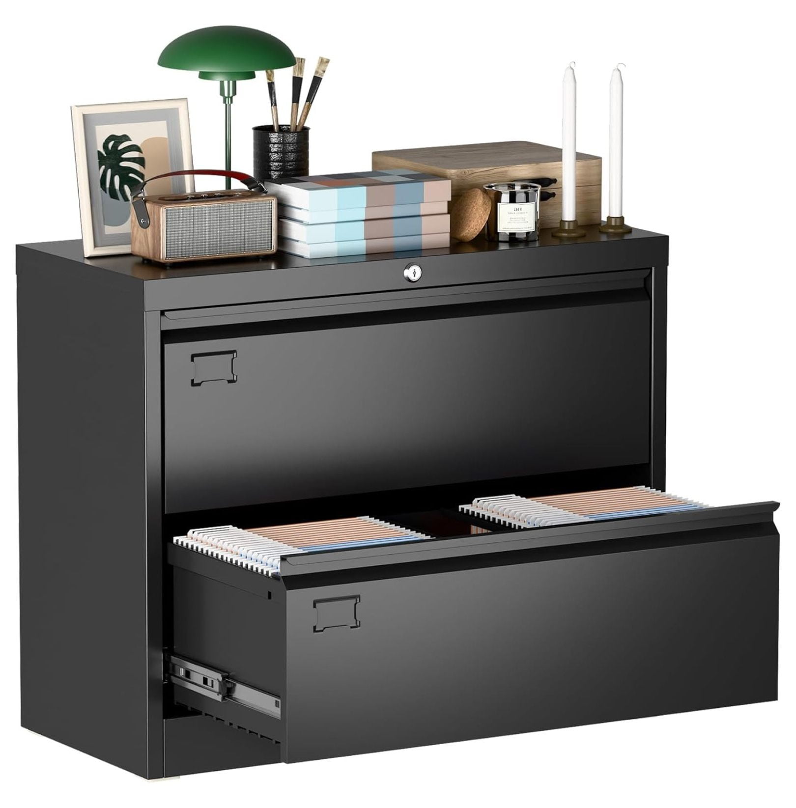 Metal Lateral Filing Cabinet with 2 Drawers for Home Office, Locking Steel Wide File Storage ...