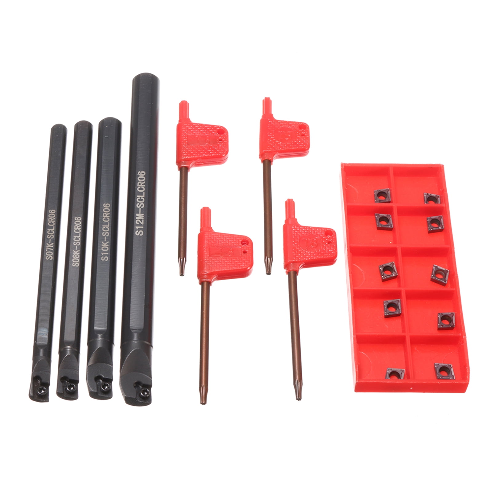 Metal Lathe Turning Tool Set - Includes 4 S07K/S08K/S10K/S12M-SCLCR06 Boring Bars, 10 CCMT060204 ...