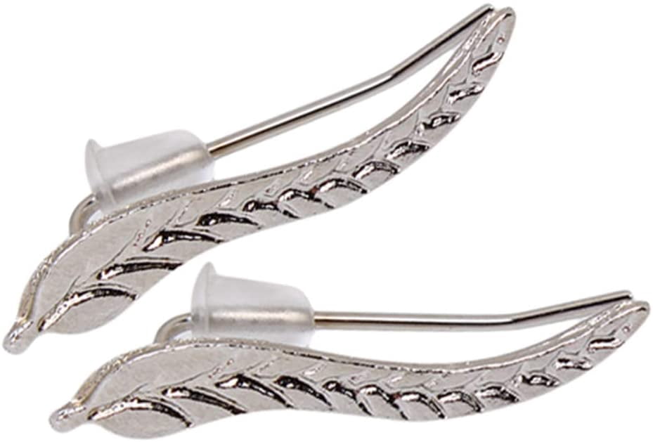 Metal Leaf Climber Earrings for Women Ear Wrap Pin Ear Cuffs Crawler ...