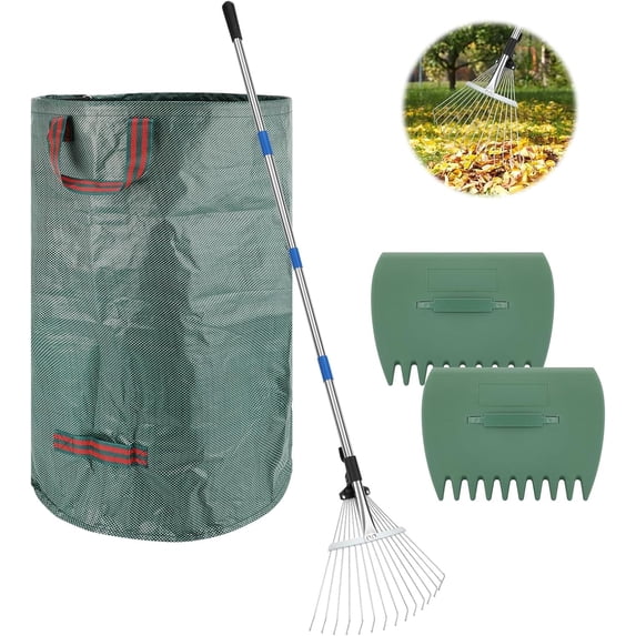 Metal Leaf Rake with Adjustable Handle,SAN LIKE 68 inch Garden Rake Set ...