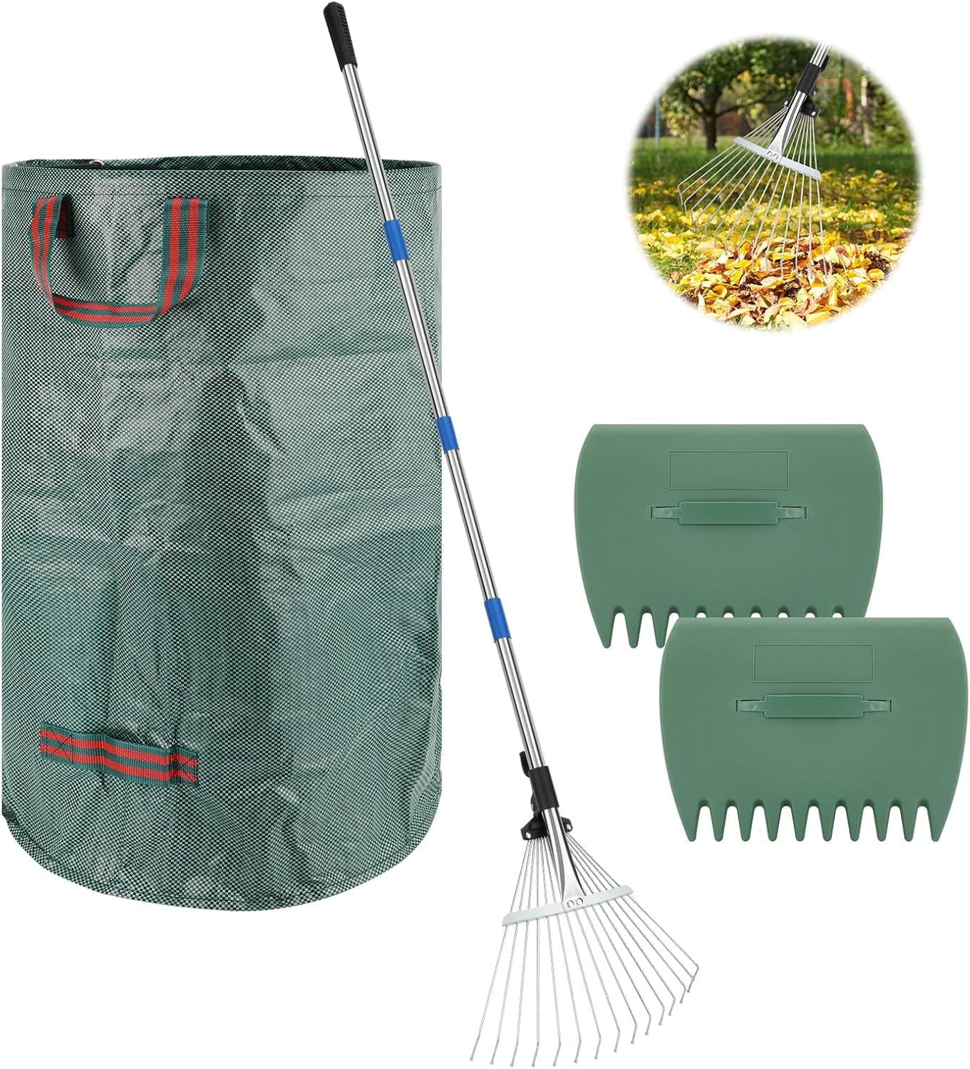 Metal Leaf Rake with Adjustable Handle,SAN LIKE 68 inch Garden Rake Set ...