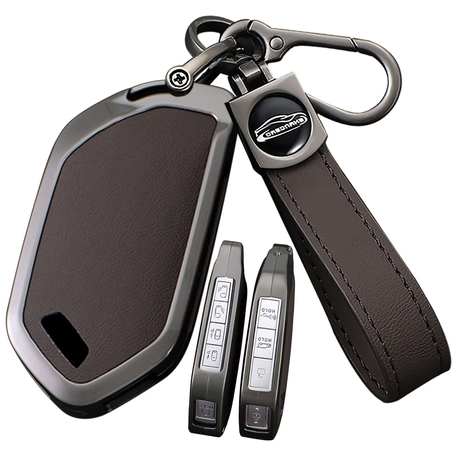 Metal & Leather 5/6/7/8 Button Smart Key Fob Cover Case Compatible with ...