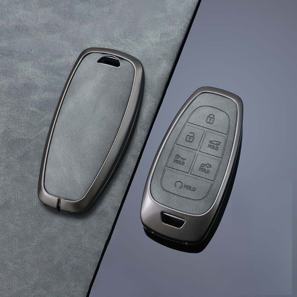 Metal Leather Car Key Fob Case Cover Keychain For Hyundai Tucson Santa ...