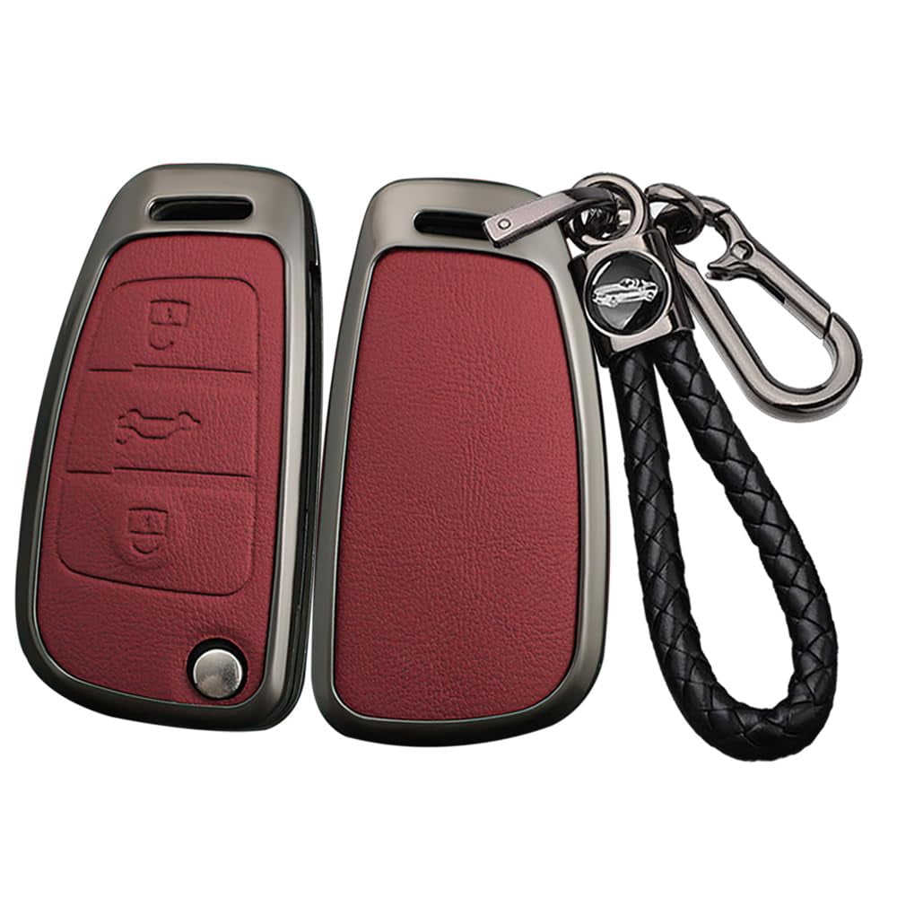 Metal & Leather Flip Key Fob Cover Case Compatible with Audi A1 A3 A4 ...
