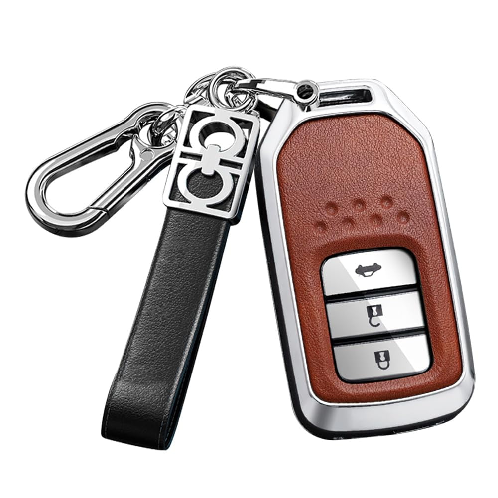 Metal and Leather Key Fob Housing Car Key Holder Fit for Honda Civic ...