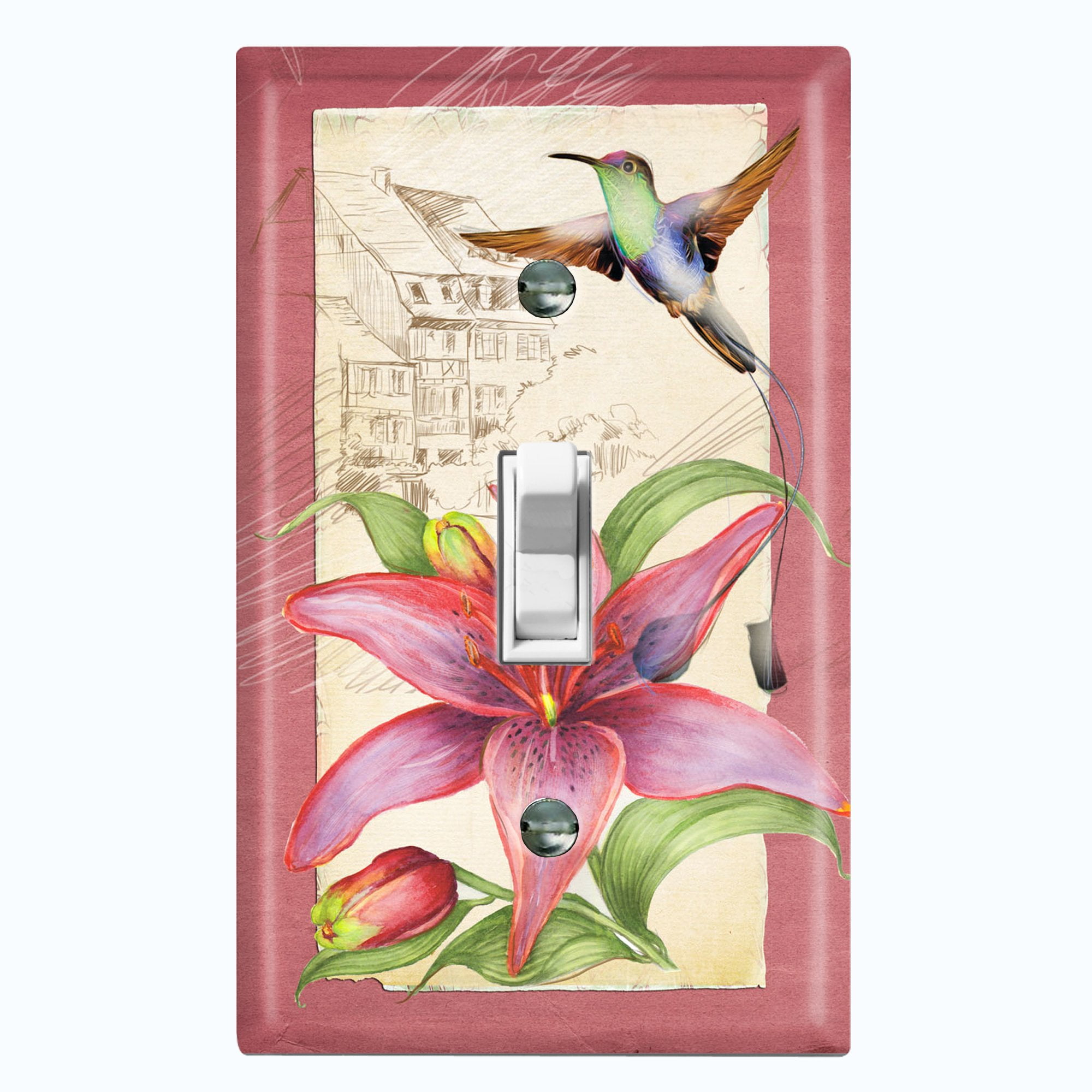 Metal Light Switch Plate Cover Antique Floral Hummingbird Home Sketch ...