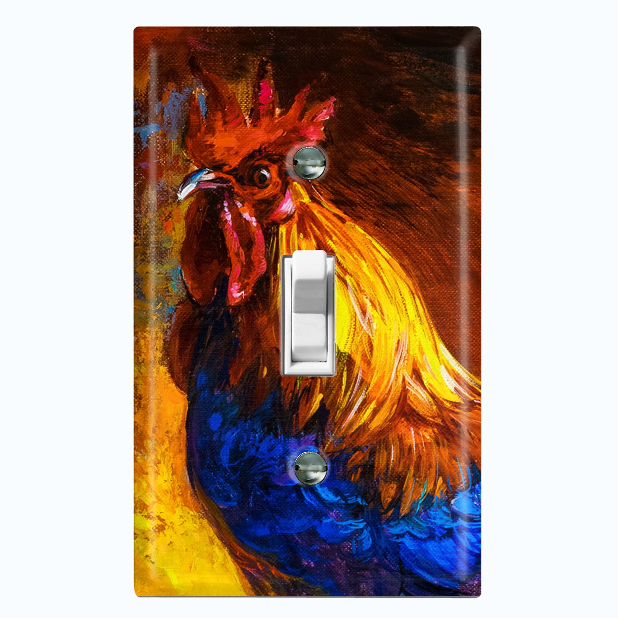Metal Light Switch Plate Cover Colorful Rooster Fiery Sunset Portrait ...