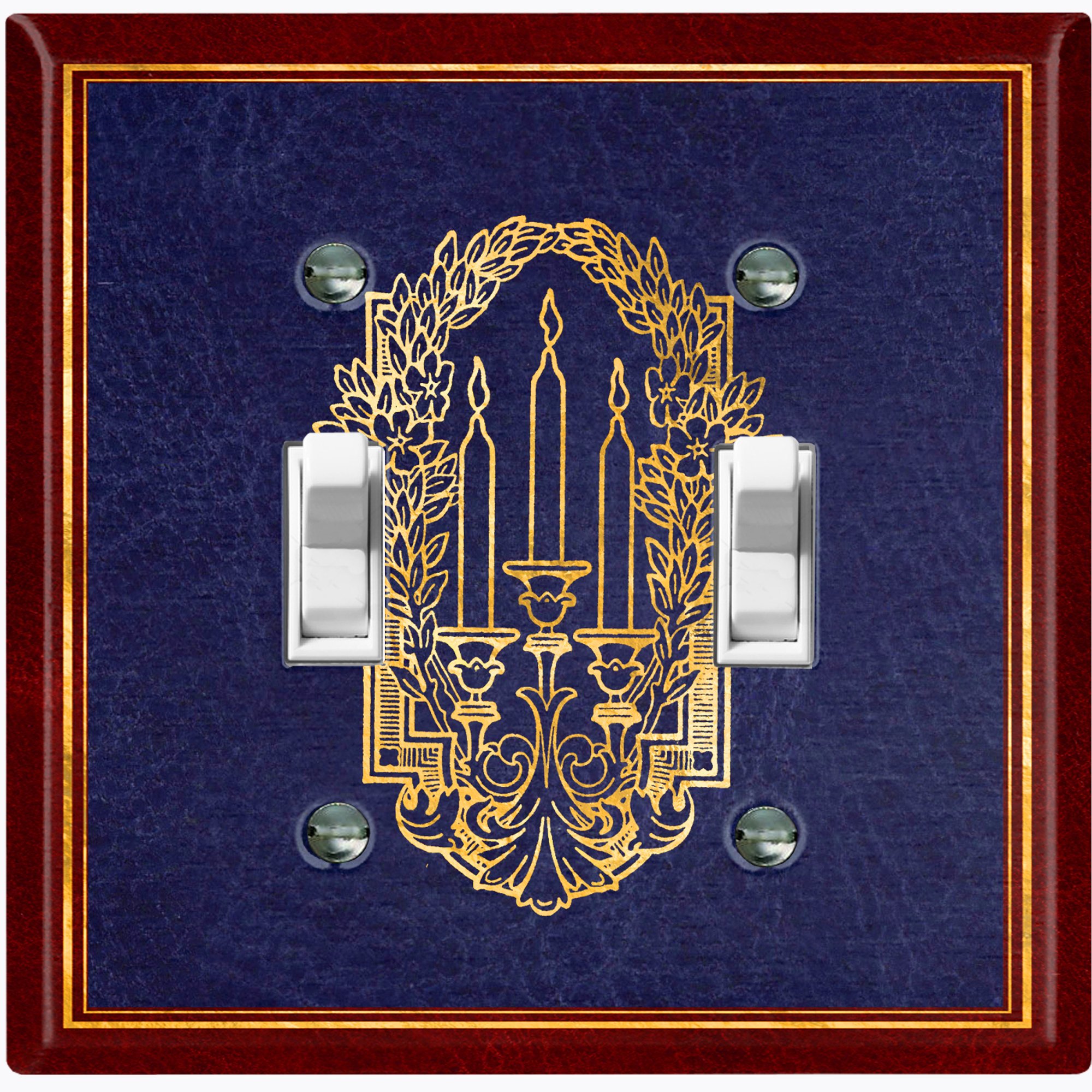 Metal Light Switch Plate Cover Elegant Gold Candle Frame Maroon Blue ...