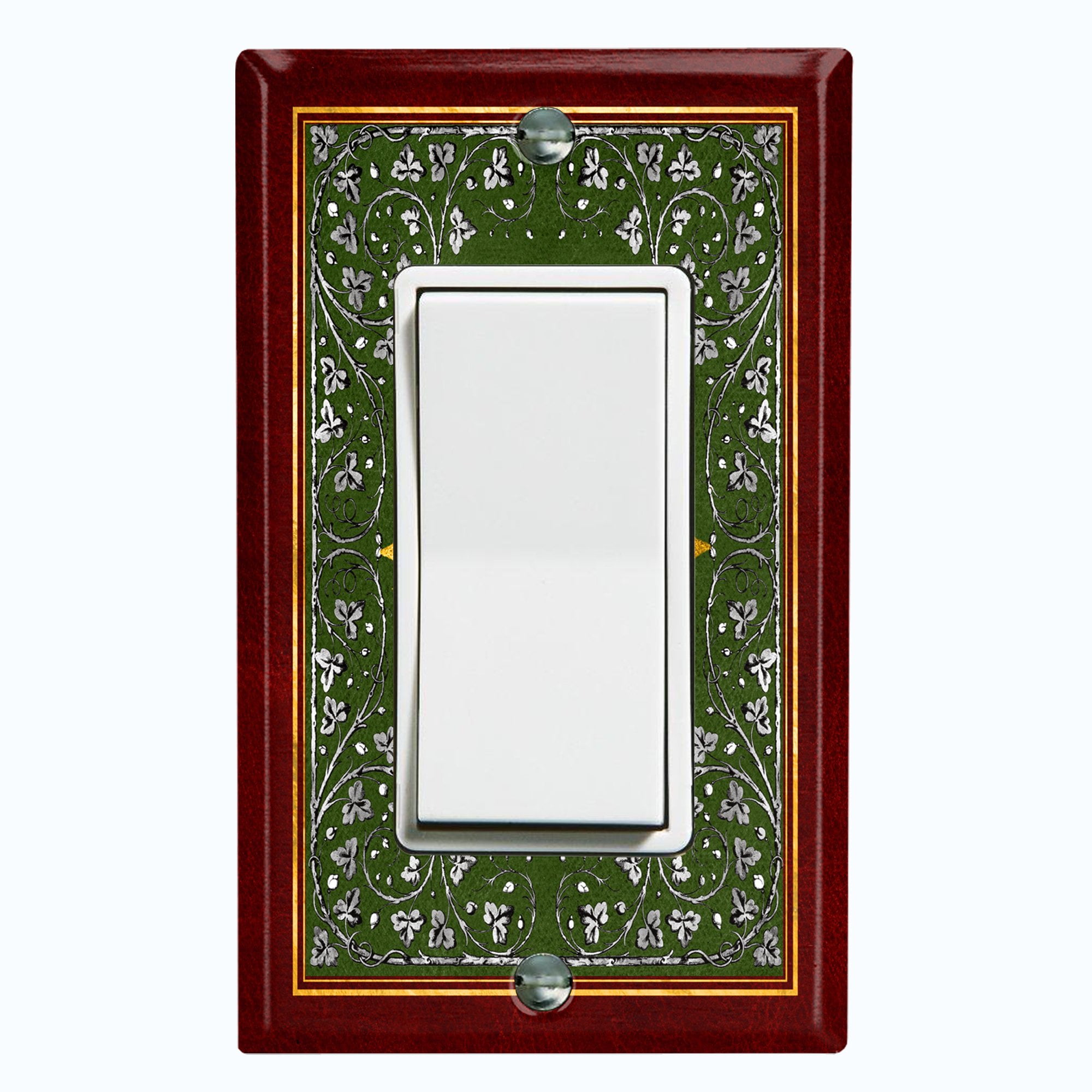 Metal Light Switch Plate Cover Elegant Maroon Green Floral Vine Frame ...