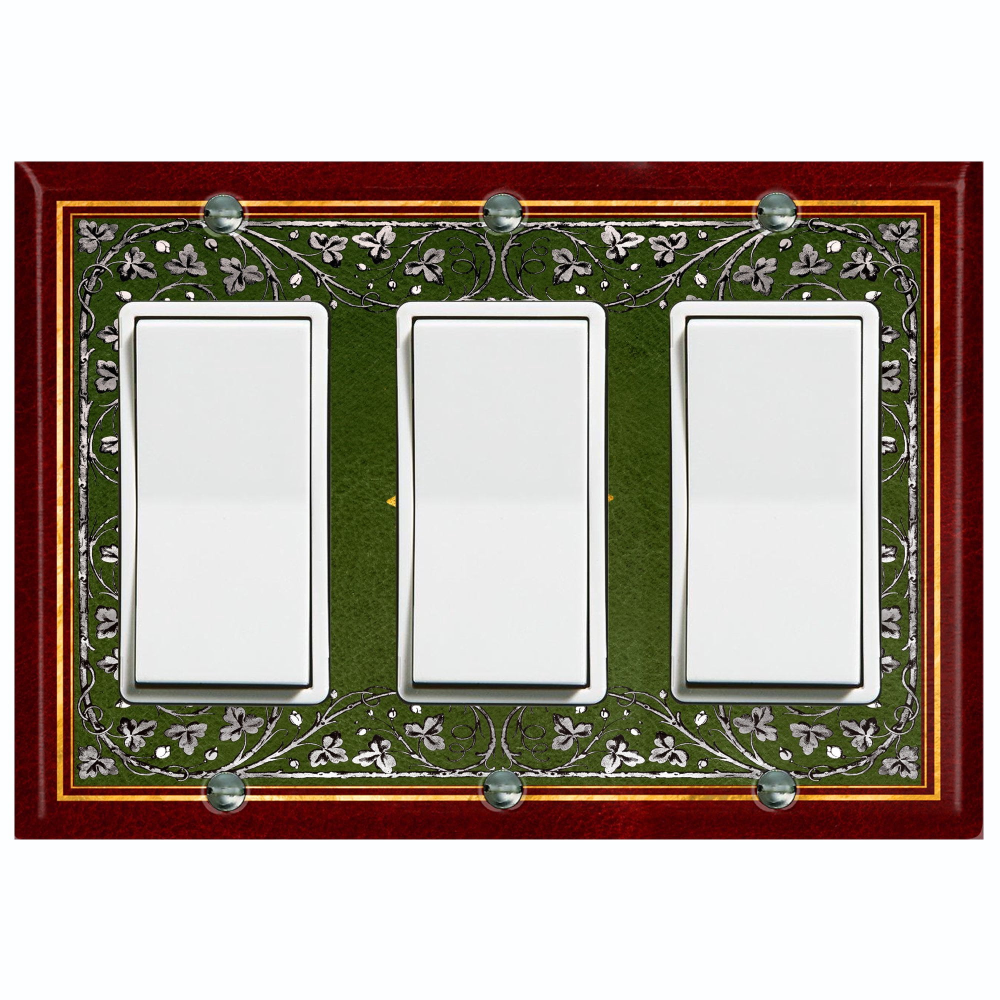 Metal Light Switch Plate Cover Elegant Maroon Green Floral Vine Frame ...