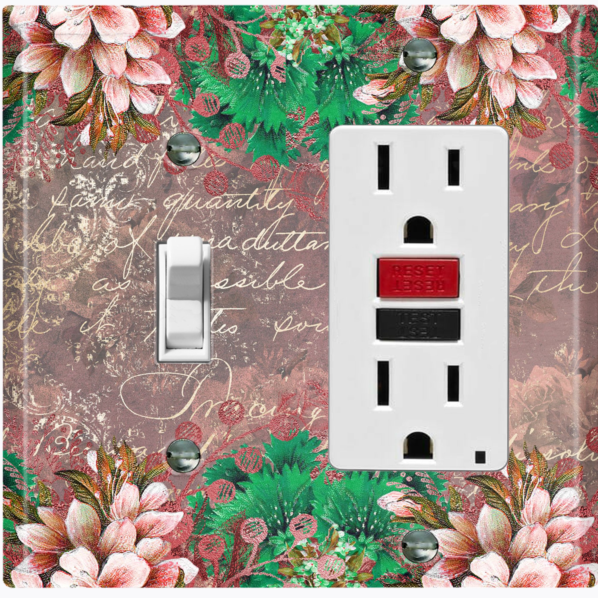 Metal Light Switch Plate Cover Elegant Mauve Floral Nature Scripture ...