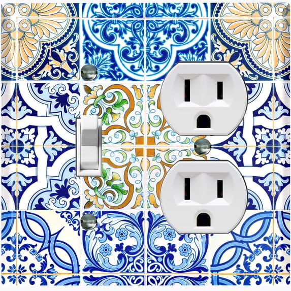 Metal Light Switch Plate Cover Elegant Mosaic Tile Pattern Collage ...