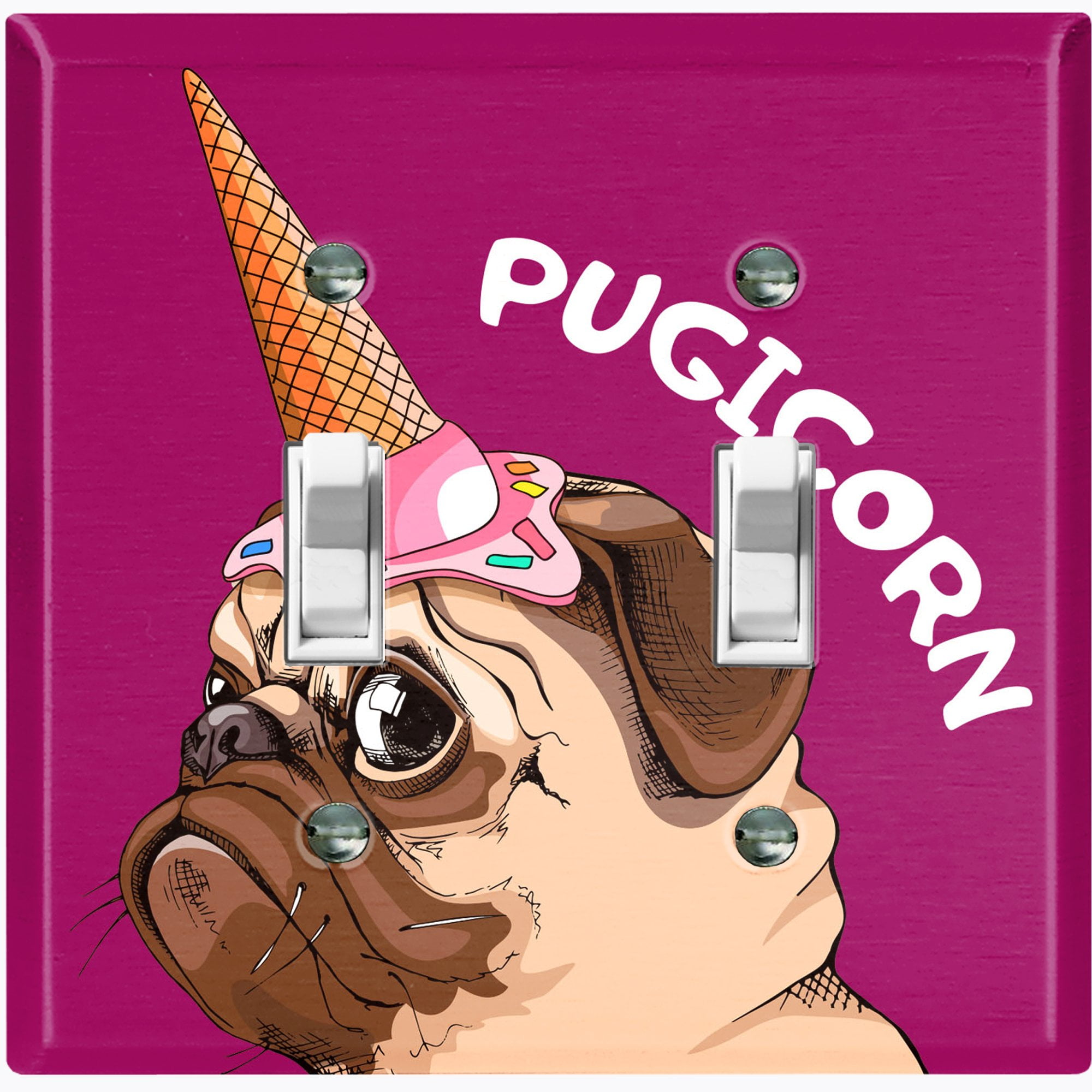 Metal Light Switch Plate Cover Ice Cream Pug Unicorn Purple DOG046 ...