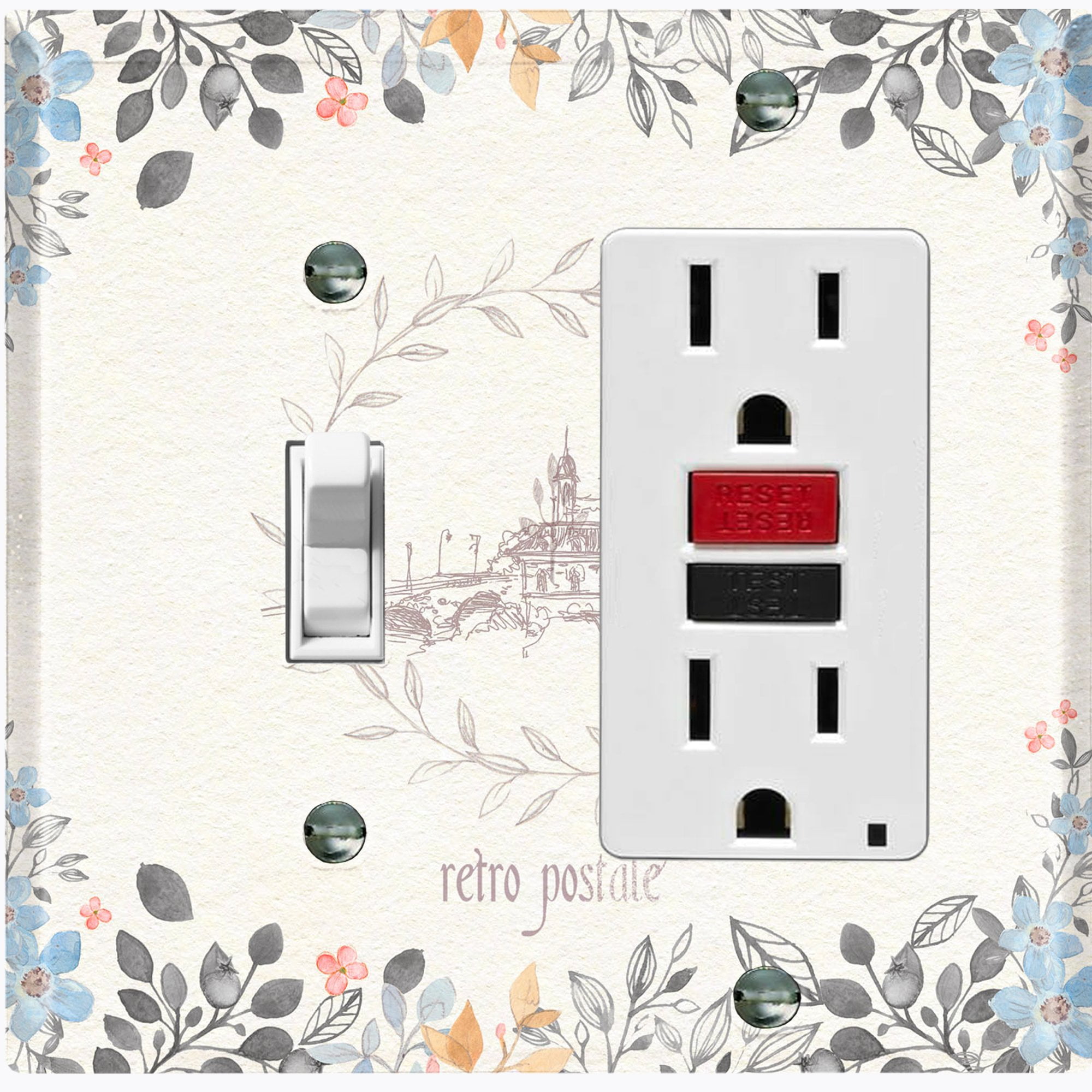 Metal Light Switch Plate Cover Vintage Retro Postal Floral Card FLW123 ...