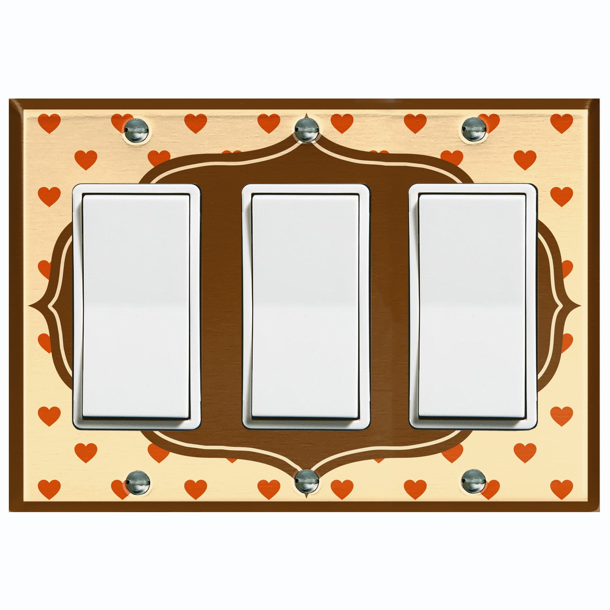 Metal Light Switch Plate Outlet Cover Brown Beige Frame Orange Hearts ...