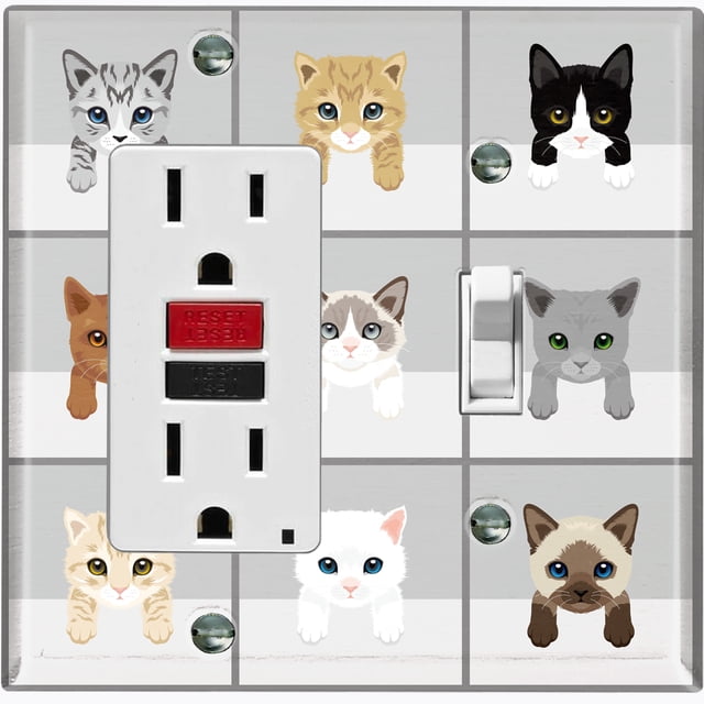 Metal Light Switch Plate Outlet Cover (Cute Cats - Single Rocker Single ...