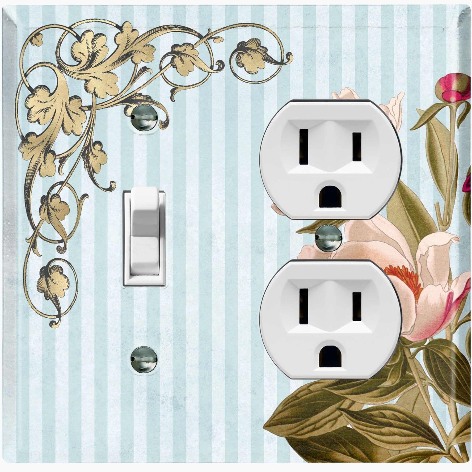 Metal Light Switch Plate Outlet Cover Elegant Blue Floral Striped ...