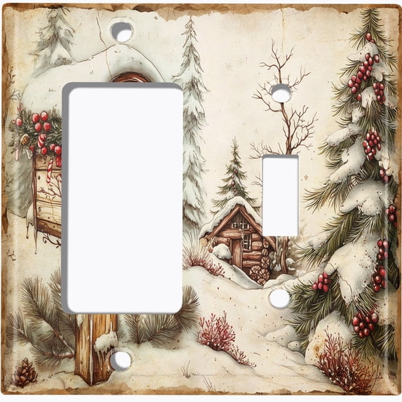 Metal Light Switch Wall Plate Outlet Cover (Printed Image of Snow Cabin ...